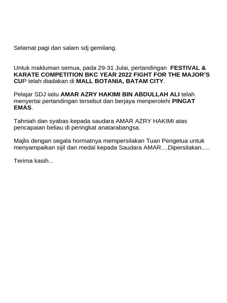 Teks Emcee Penyampaian Hadiah | PDF