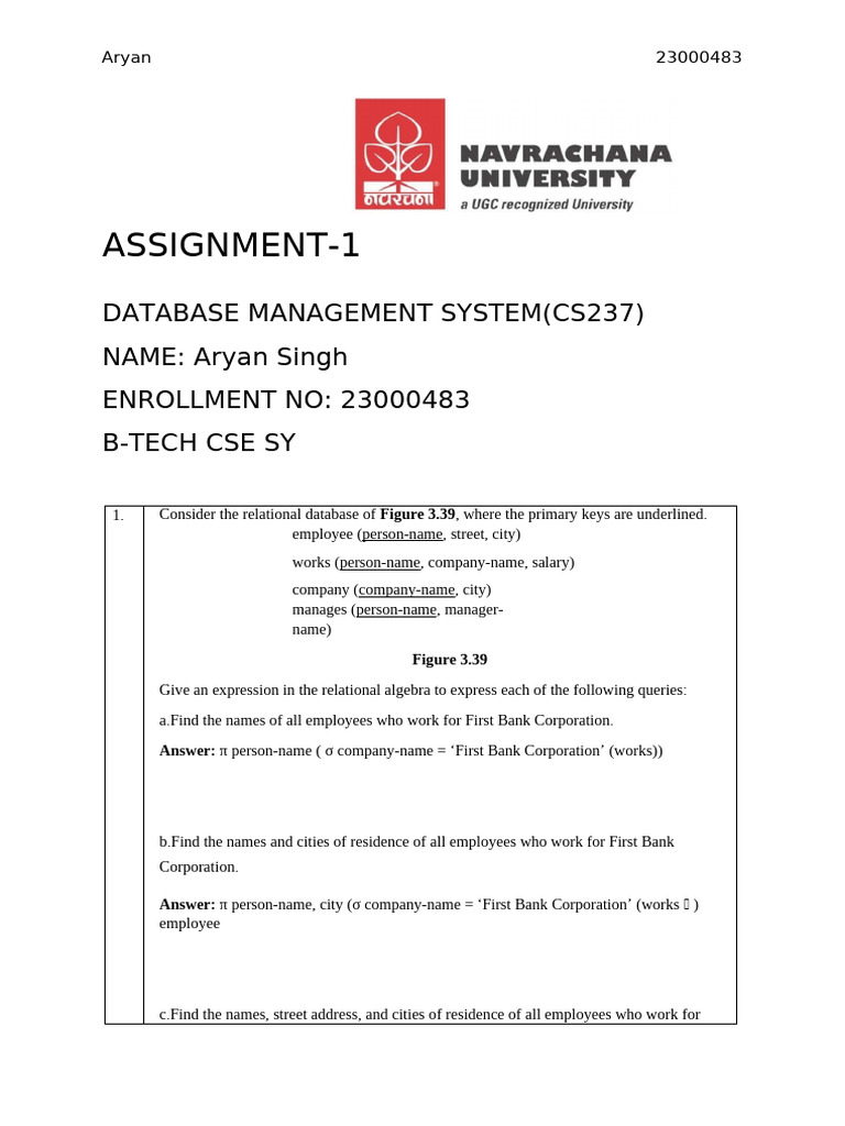 23000483-CS237 Assignment-1-1 | PDF | Relational Model | Computing