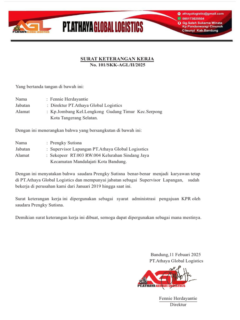 Surat Keterangan Kerja Karyawan | PDF