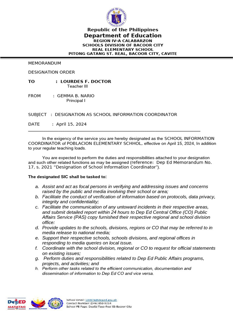 Designation Order 2024 | PDF | Teachers | Child Protection