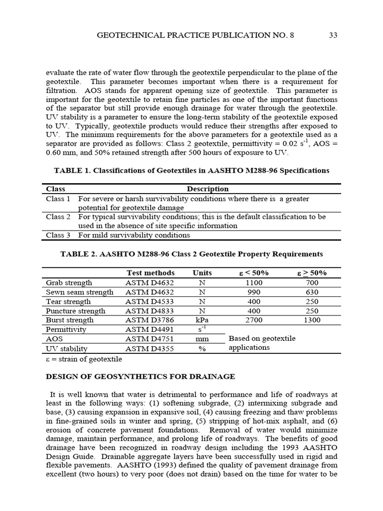 Classifications of Geotextiles in AASHTO M288-96 Specifications | PDF ...