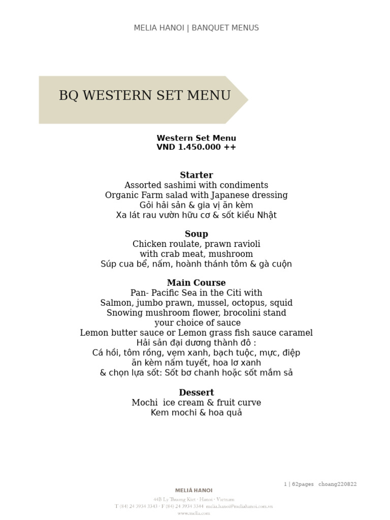 BQ Menu Option2022 (Western Set Menu) | PDF