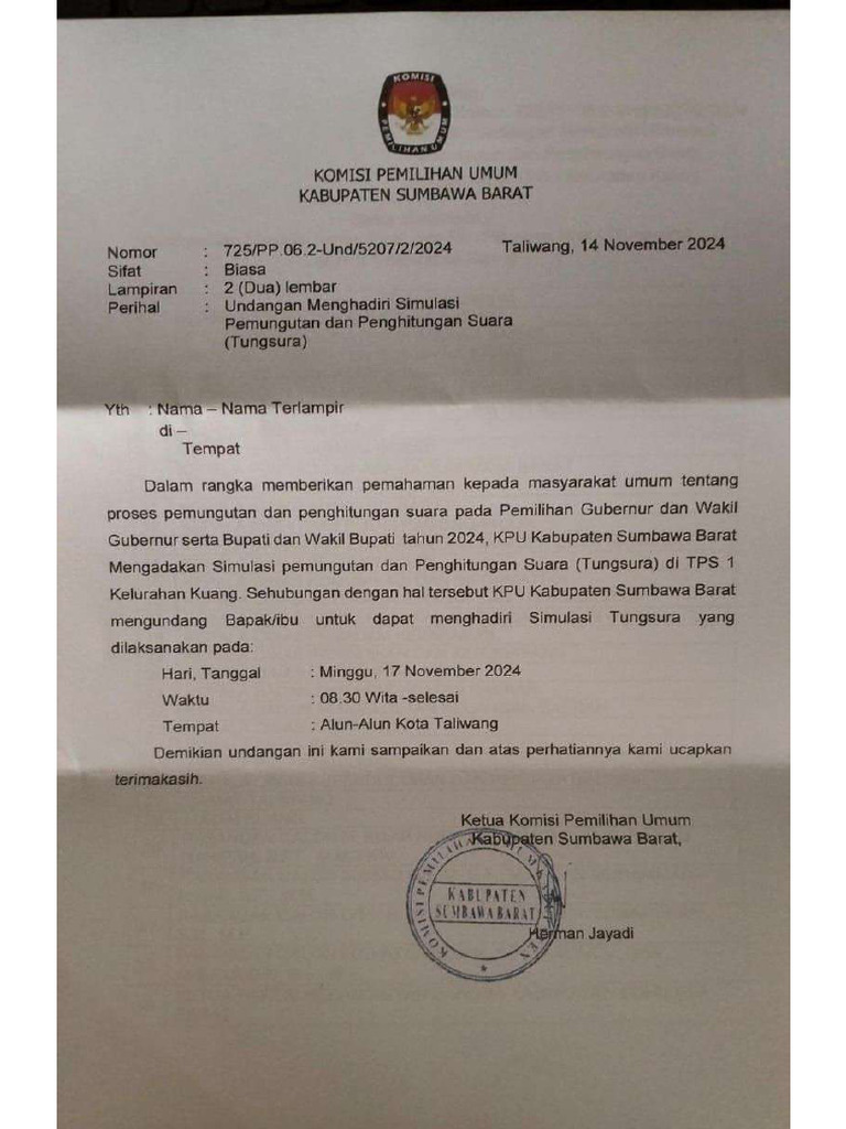 Undangan Simulasi Pemilu Kepala Daerah 2024 | PDF