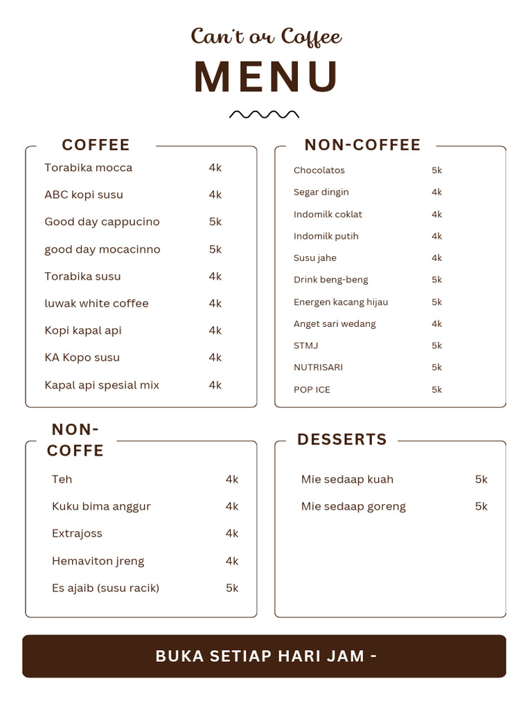 White and Brown Coffee Price List Menu - 20250224 - 124736 - 0000 | PDF