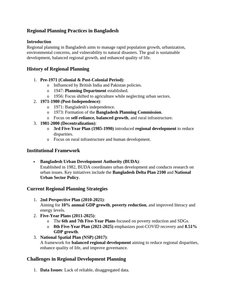 Regional Planning Strategies in Bangladesh | PDF | Infrastructure ...