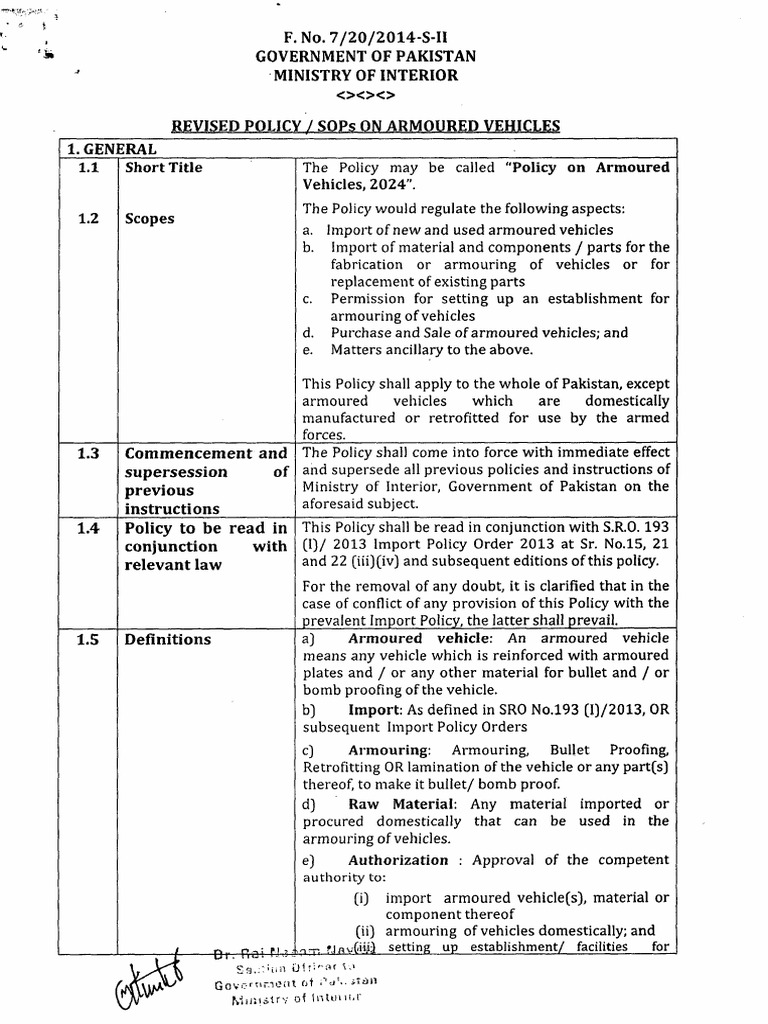 Revised Policy-Sop Armoured Vehicles 13-05-2024 | PDF