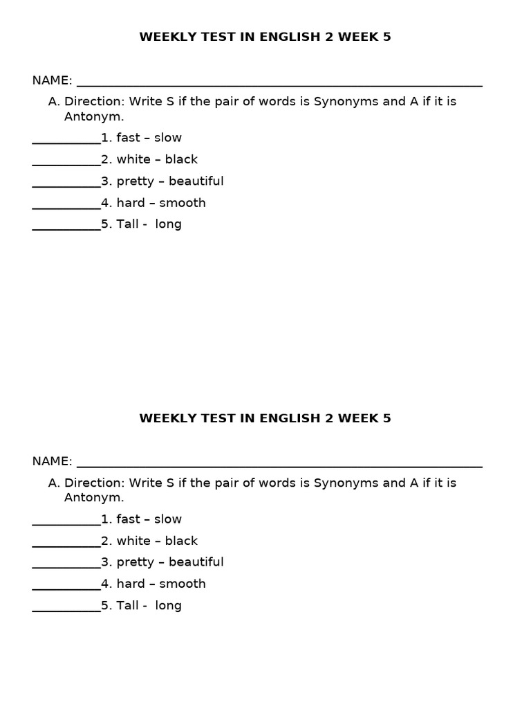 Weekly Test in English 2 Week 5 | PDF