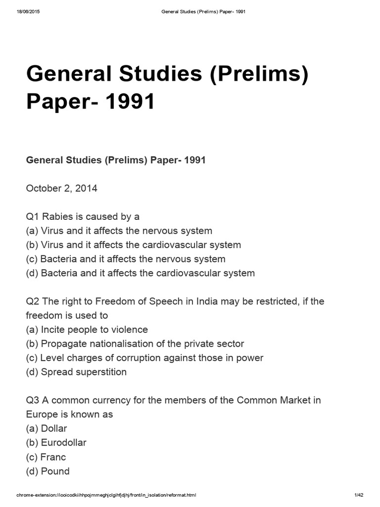 UPSC IAS Prelims GS- General Studies Question paper 1991.pdf | PDF ...