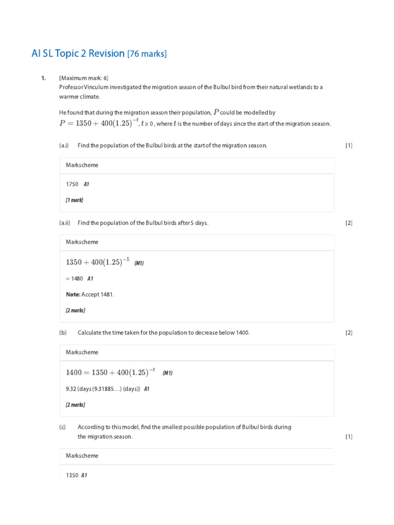 AI SL Topic 2 Revision MS | PDF | Area | Mathematical Concepts