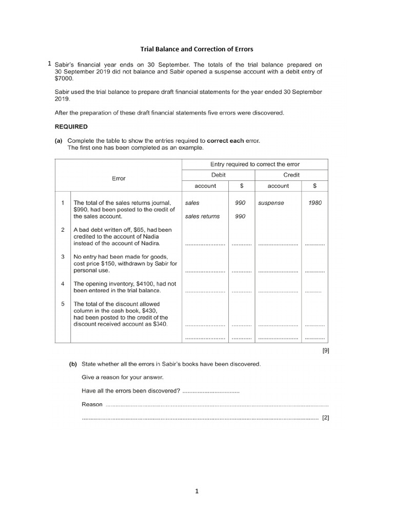 Trial Balance Error Correction Guide | PDF