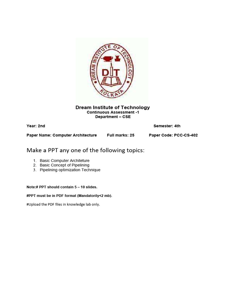 4th semester CSE Computer Architecture CA1 | PDF