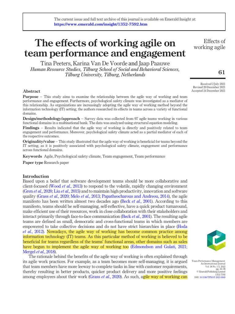 Agile Work's Impact on Team Performance | PDF | Factor Analysis ...