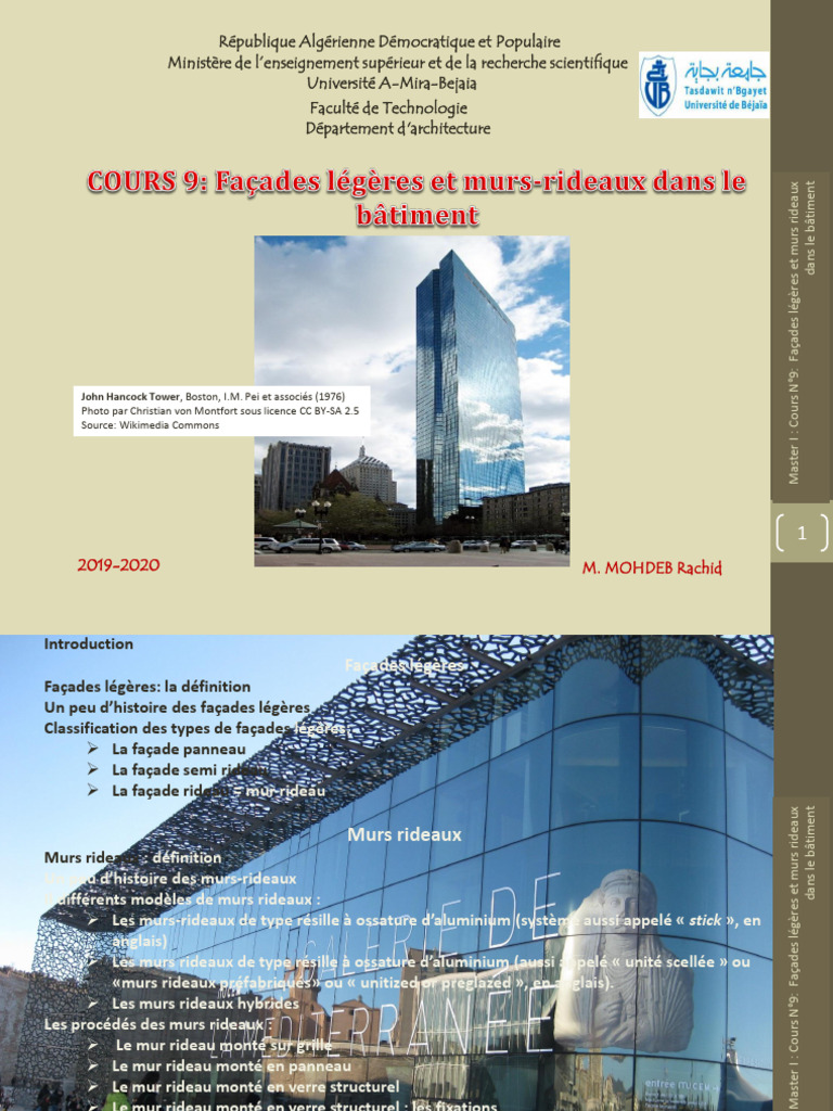 Cours N°9-Les façades légères et Murs rideaux | PDF | Mur | Composant