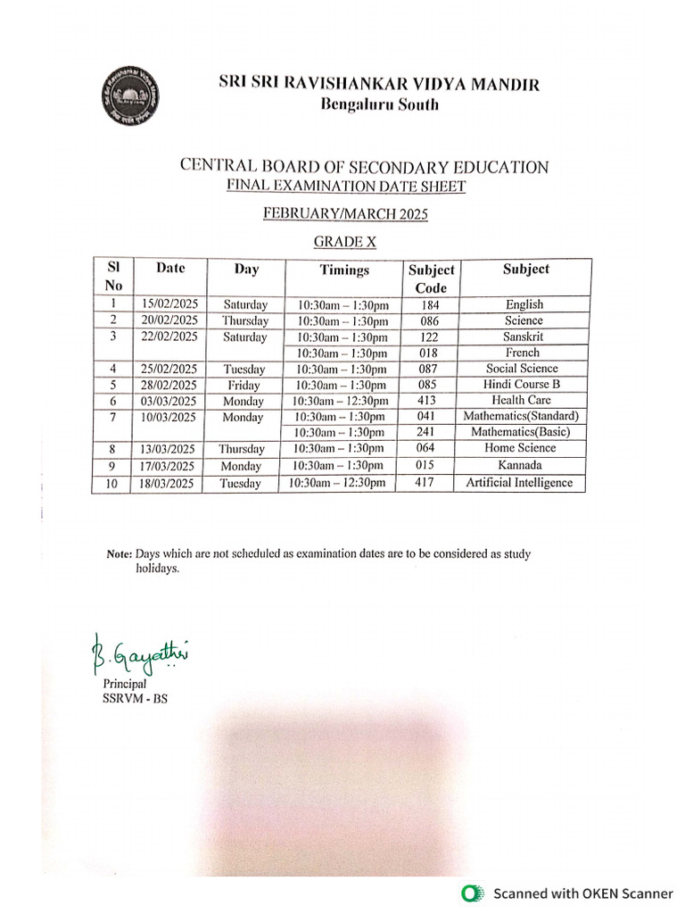 X Final Examination Date Sheet 2025 | PDF