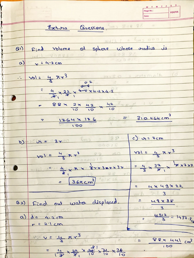 Maths - Surface Area Volume Worksheet, Answer Key | PDF