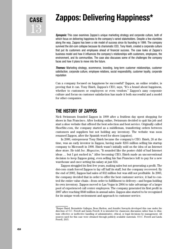 Case 13 - Zappos Delivering Happiness | PDF | Zappos | Business