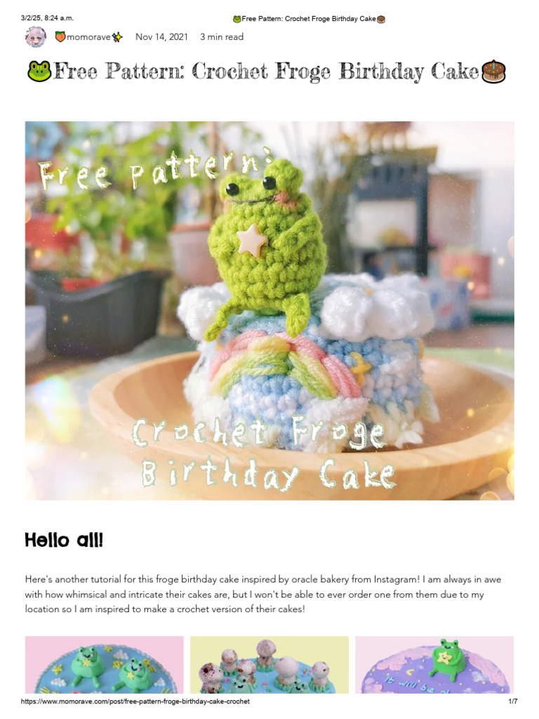?free Pattern - Crochet Froge Birthday Cake? | PDF | Crochet | Embroidery