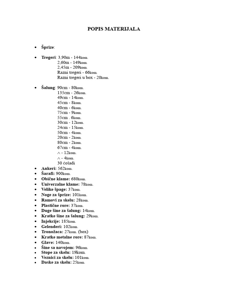 Popis Materijala | PDF