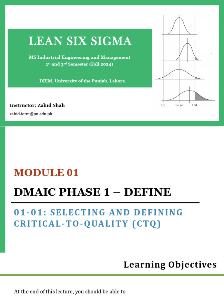 01-01 Lec04 DMAIC Phase 1 - Define - Selecting and Defining CTQ | PDF | Six Sigma | Motor Oil