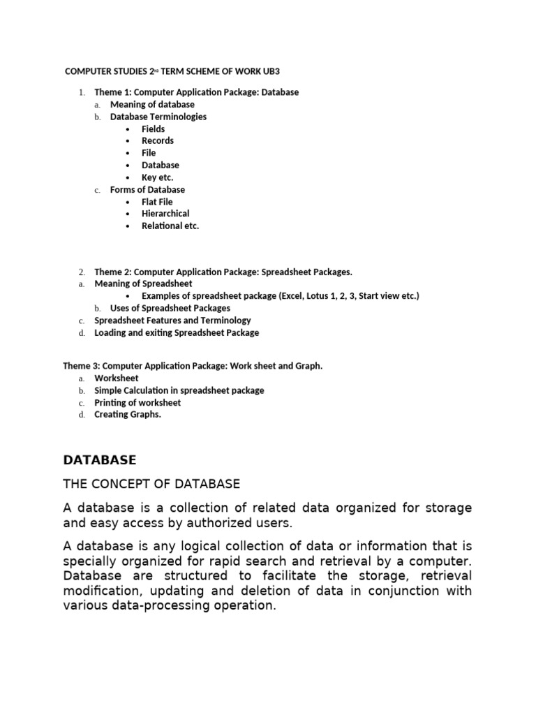 UBE COMPUTER STUDIES 2ND TERM NOTES | PDF | Databases | Relational Model