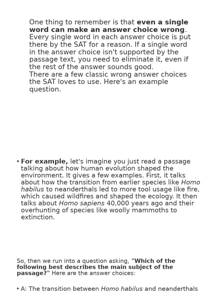 SAT READING TIPS | PDF | Human Evolution | Homo