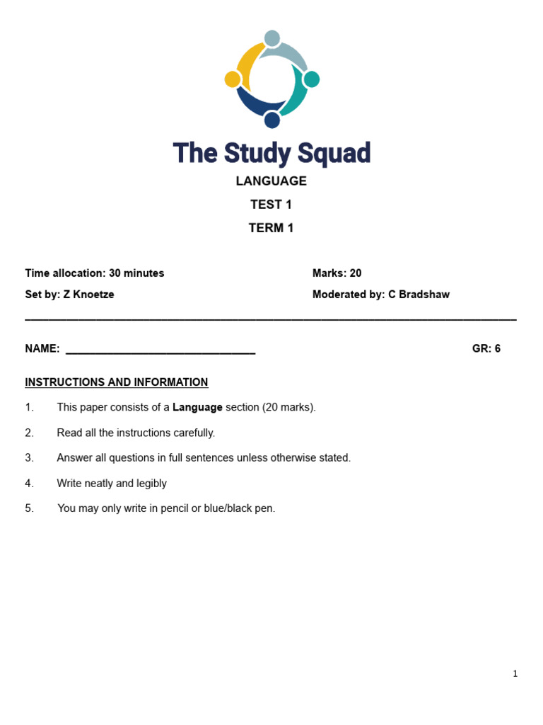 Grade 6 Language Test Instructions | PDF | Sentence (Linguistics ...