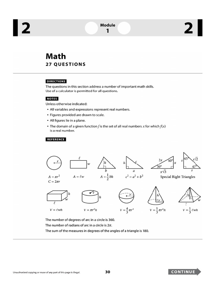 2024 SAT Practice Test 2 - Maths Module 1 | PDF
