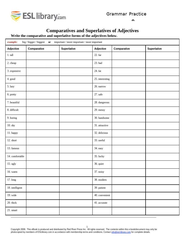 Comparatives Superlatives Worksheet With Answers | PDF | Adverb | Adjective