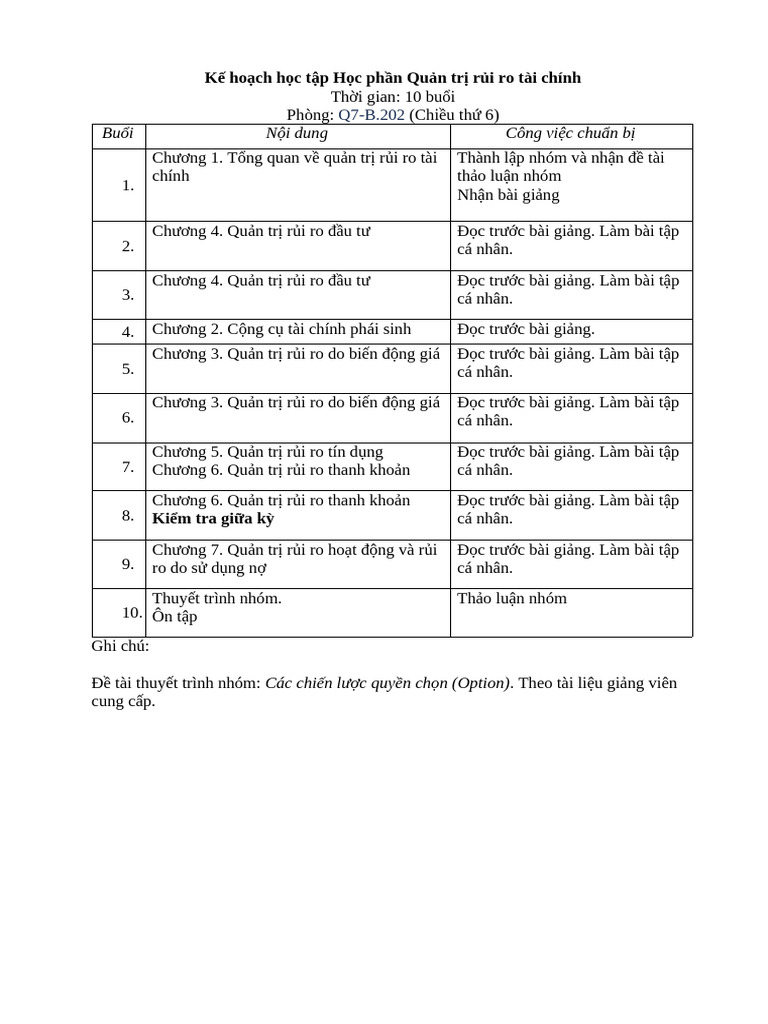 Ke hoach hoc tap mon QTRRTC_HK1_2025_CT6 | PDF