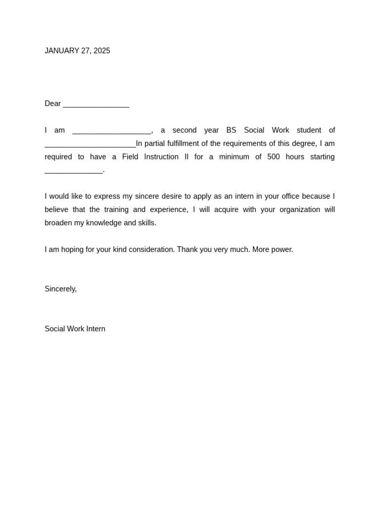 Social Work Internship Request | PDF