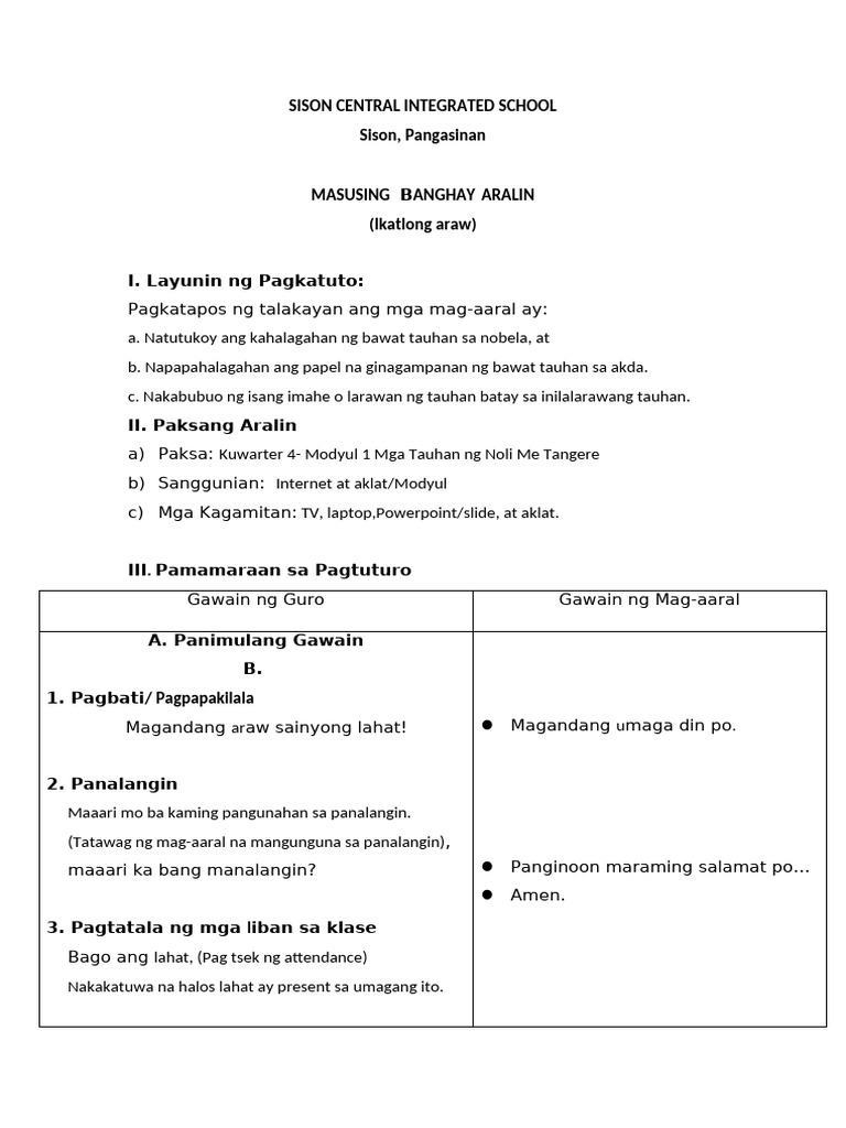 Noli Me Tangere Lesson Plan (Ikatlong Araw) | PDF