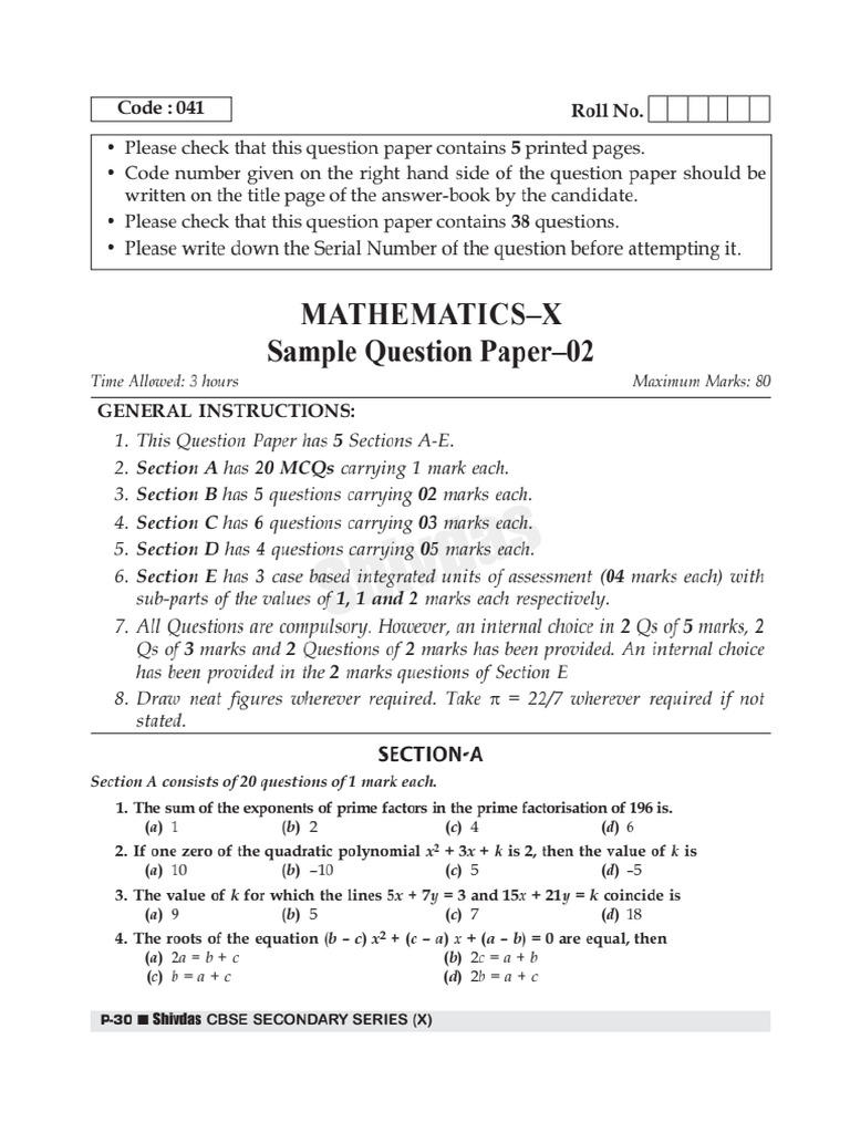 Maths SQP 2 | PDF