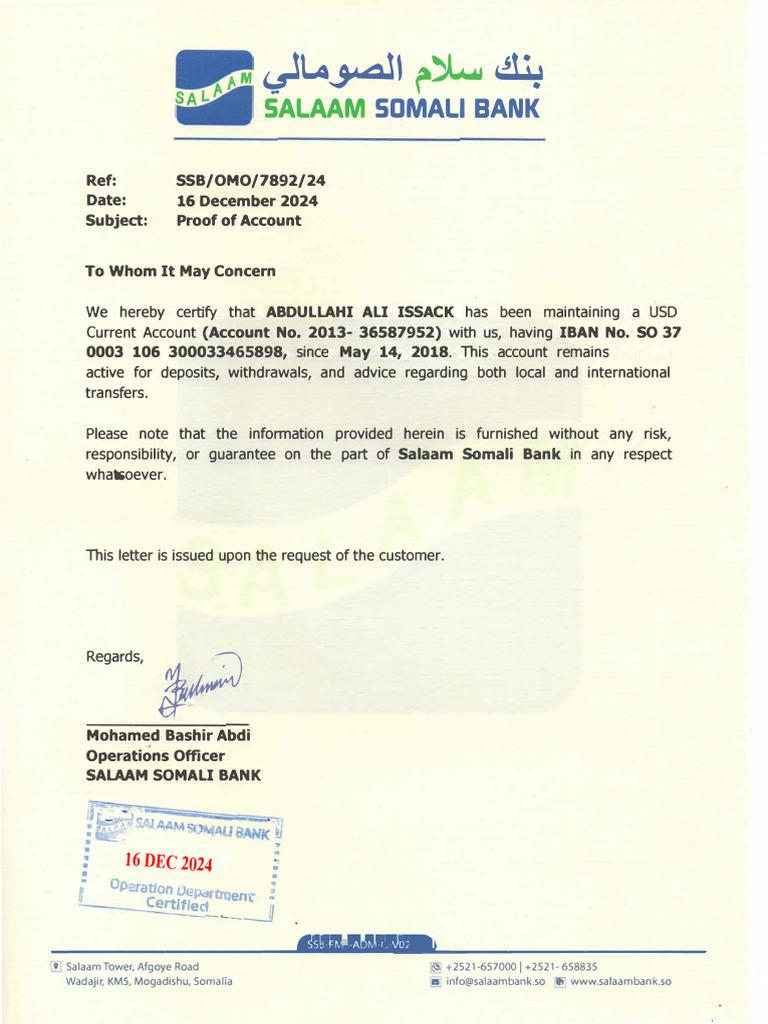 Bank Verification Letter | PDF