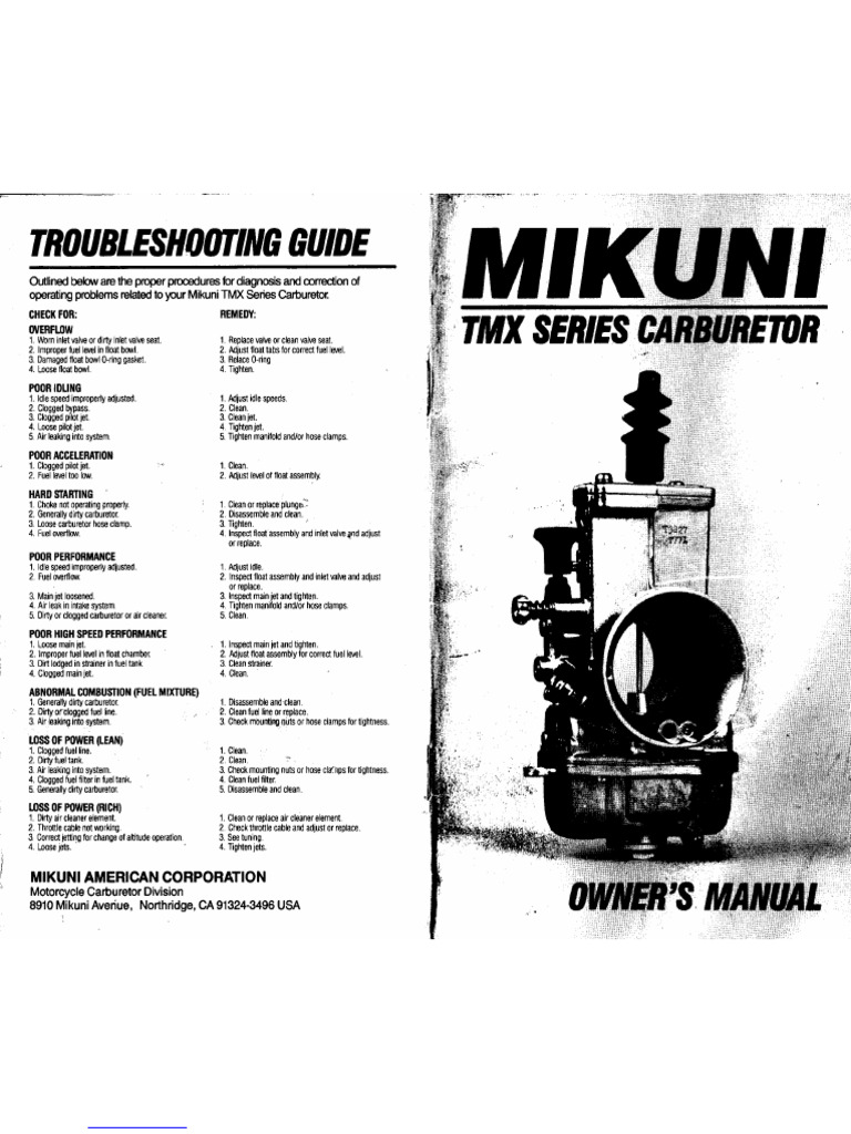 Mikuni TMX 35 Owners Manual | PDF | Carburetor | Throttle