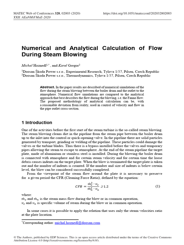 Analytical Calculation of Flow During Steam Blowing | PDF | Fluid Dynamics | Mach Number