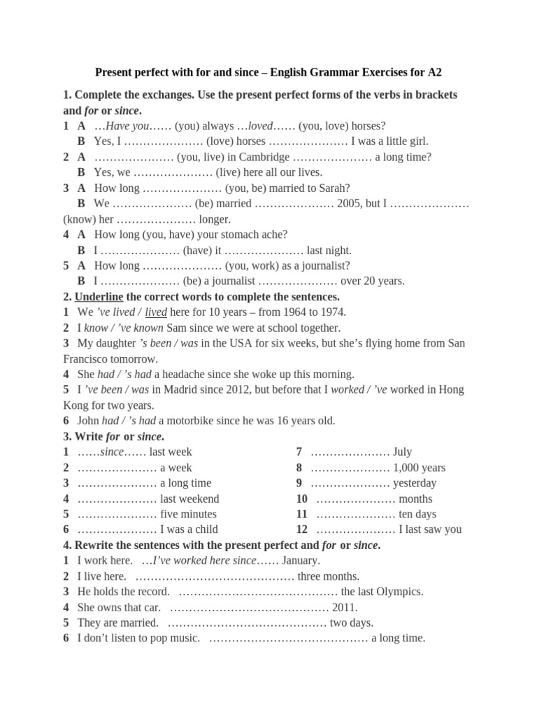 Present Perfect With For and Since | PDF | Syntax | Language Mechanics