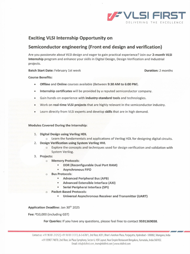 Internship opportunities in VLSI FIRST INSTITUTE | PDF