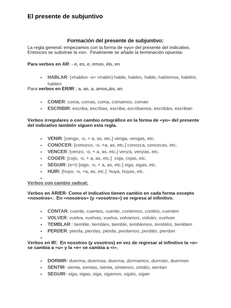 Formación del presente de subjuntivo | PDF | Unidades Semánticas | Sintaxis