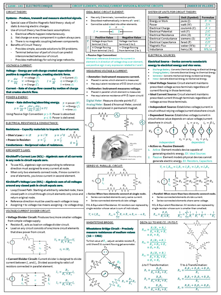 Electrotechnique 143 CheatSheets | PDF | Voltage | Electrical Network