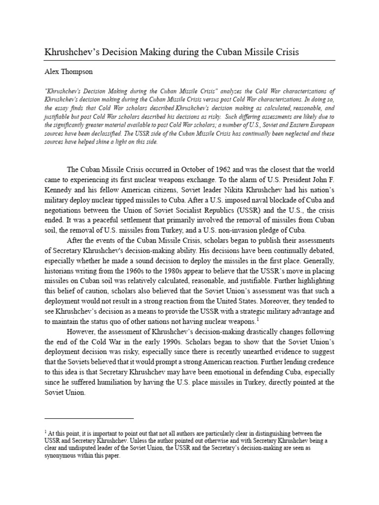 Thompson, Khrushchev's Decision Making During The Cuban Missile Crisis ...