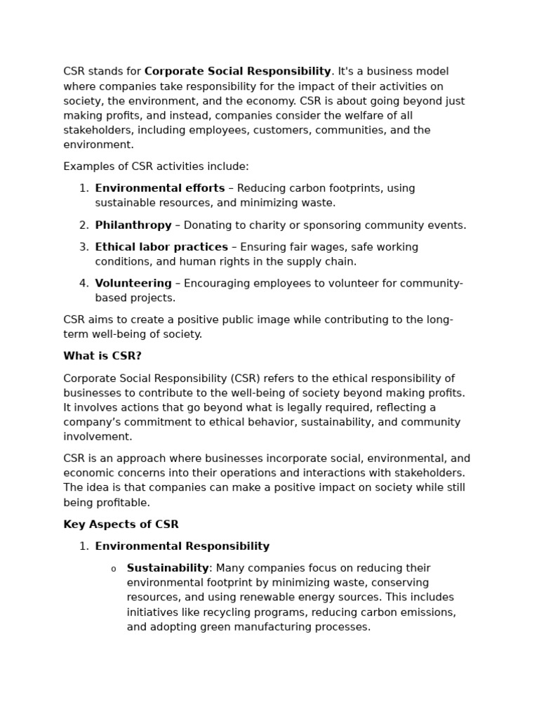 CSR Stands For Corporate Social Responsibility | PDF | Corporate Social ...