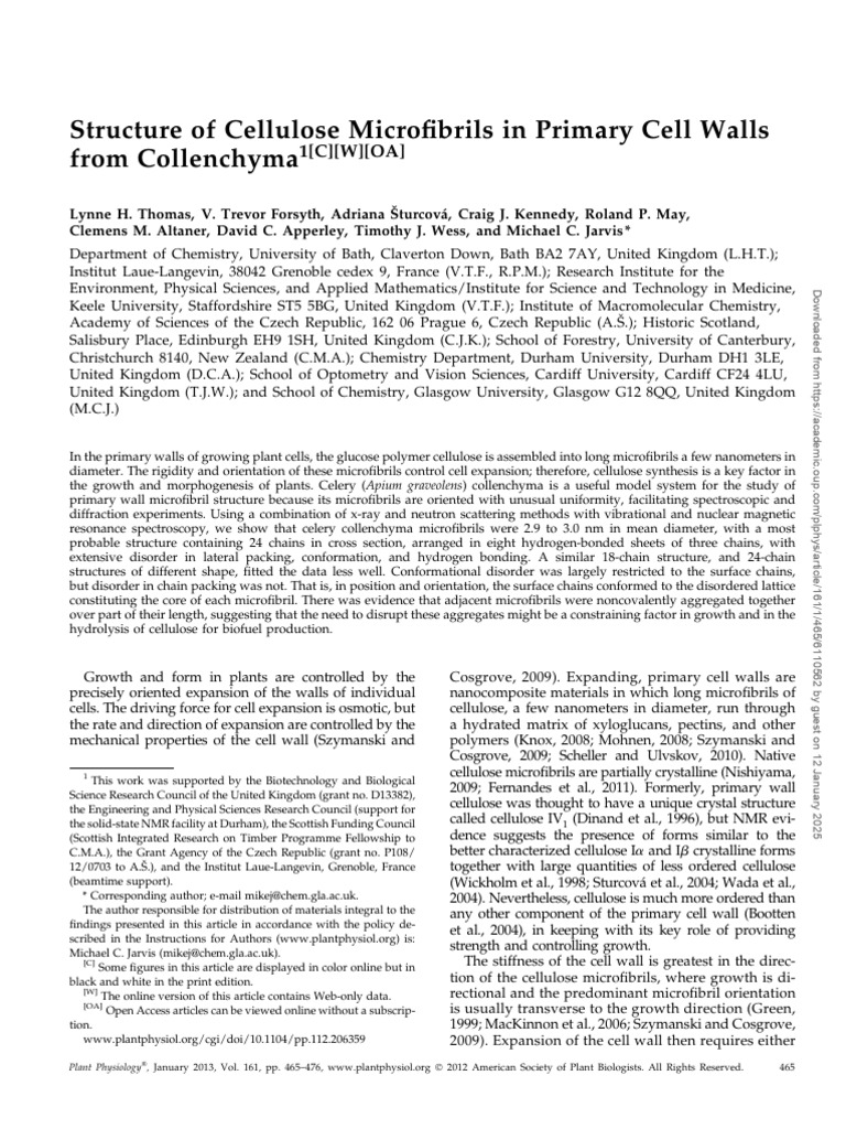 Structure of Cellulose Microfibrils in Primary Cell Walls | PDF | Deuterium