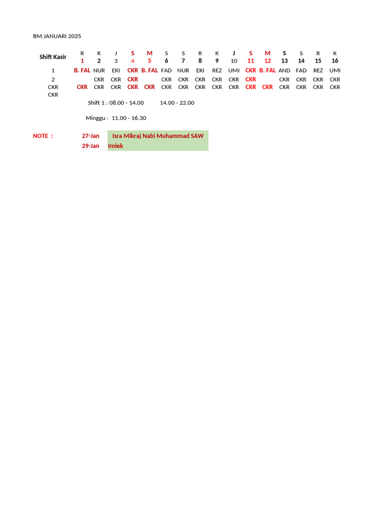 Jadwal Shift Transfer Januari 2025 | PDF