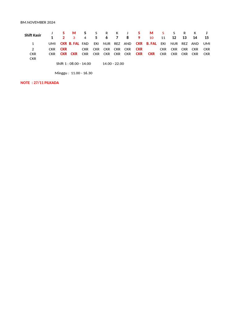 Jadwal Shift Transfer November 2024 | PDF