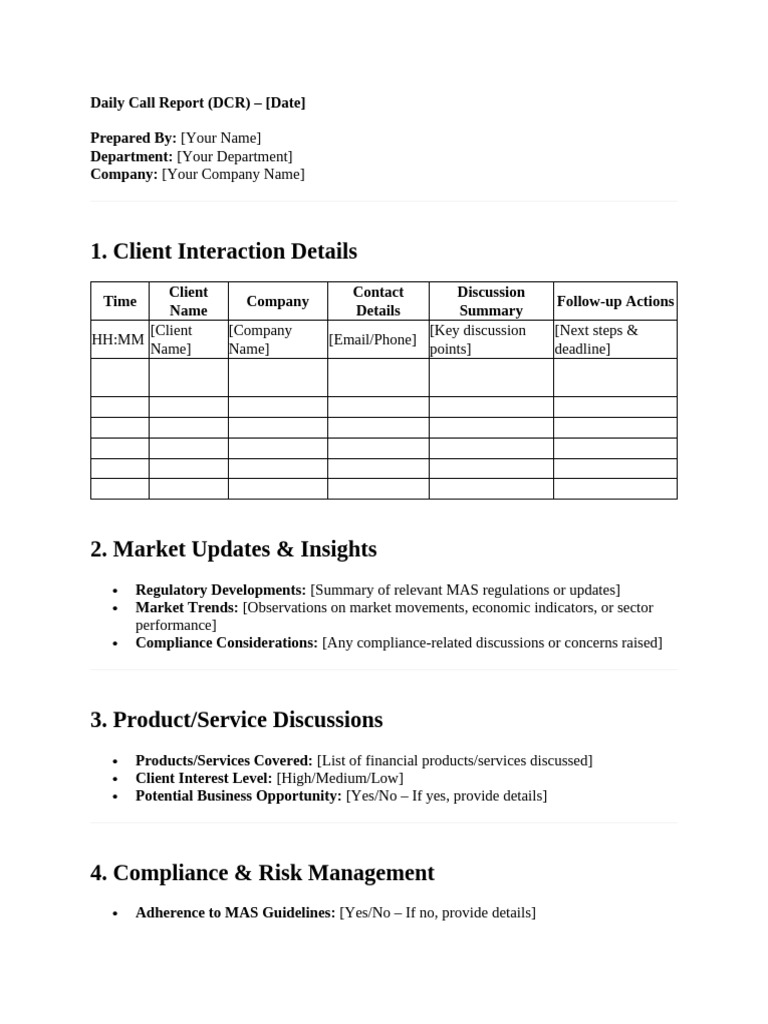 Daily Call Report - TEMP | PDF