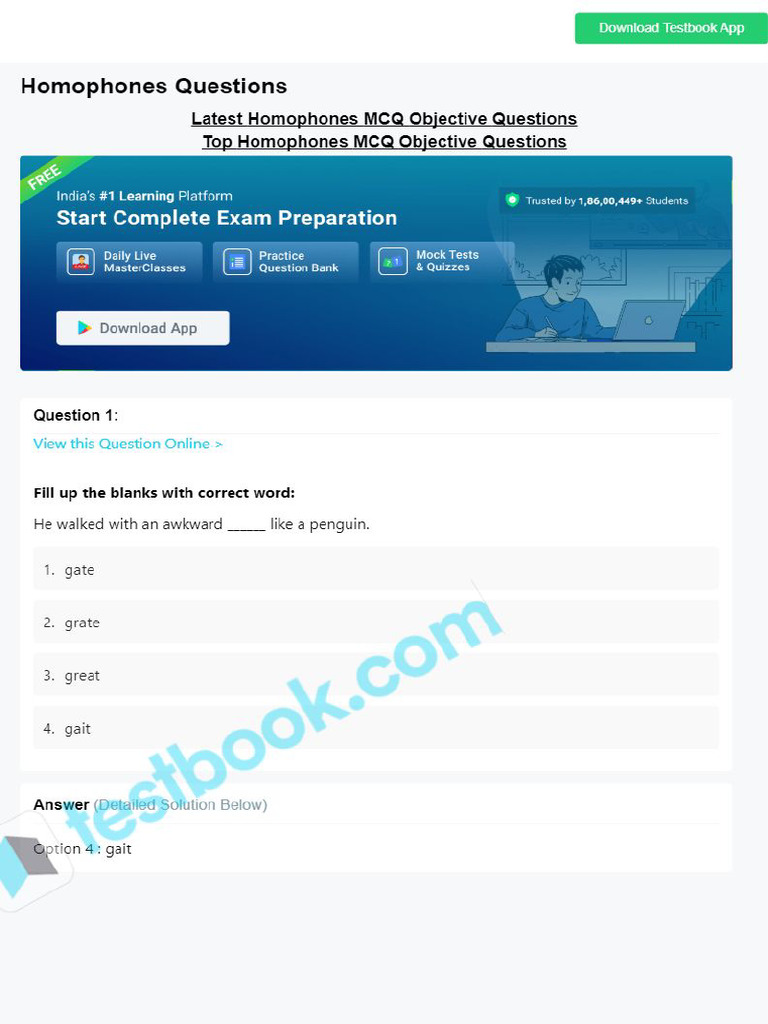 MCQ On Homophones 5eea6a0e39140f30f369e3b6 | PDF