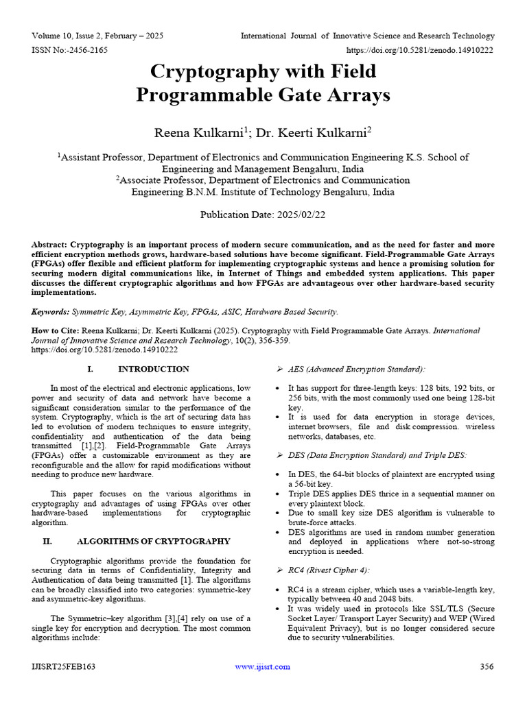 Cryptography With Field Programmable Gate Arrays | PDF | Cryptography | Field Programmable Gate ...