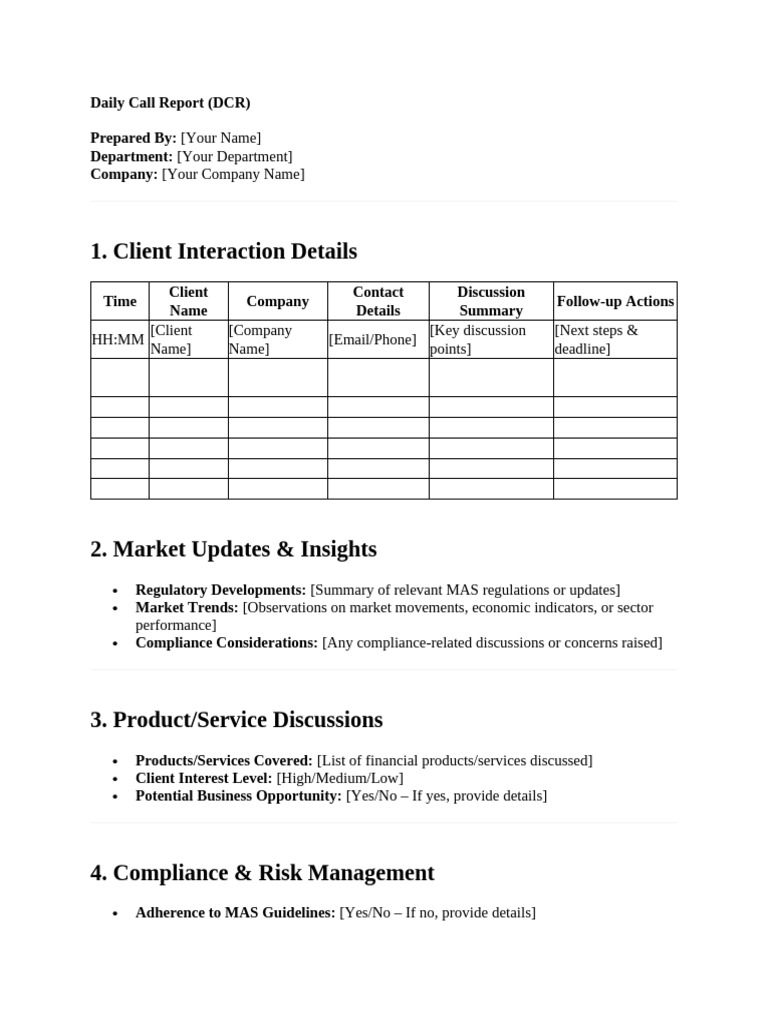 Daily Call Report Overview | PDF