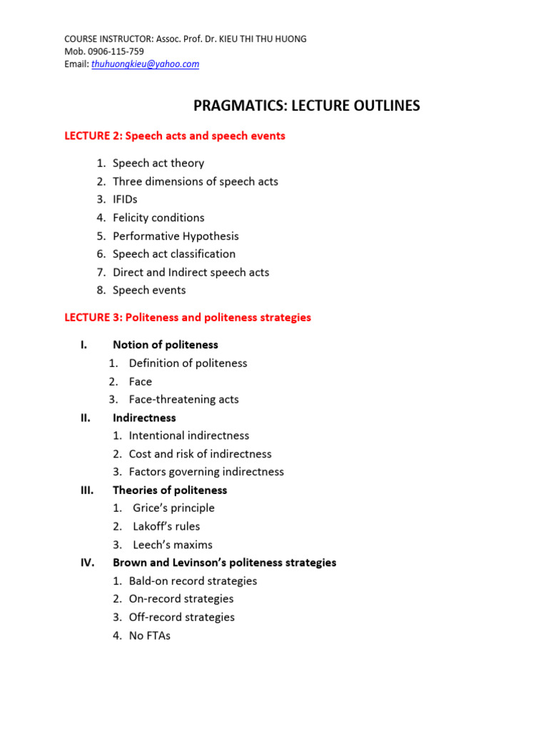 Outlines of Pragmatics Lectures | PDF | Semantics | Linguistics