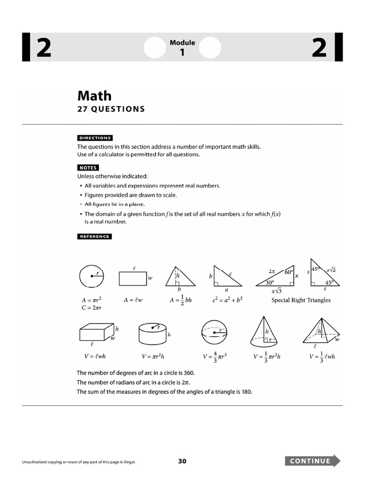 2024 SAT Practice Test 3 - Maths Module 1 | PDF
